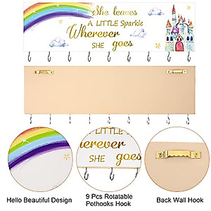 Hair Bow Holders for Girls Hair Bows Girls Bows Holder Hair Bow Organizer, Wood Wall Mount Jewelry Holder, Hanging Jewelry Storage Hanger with 9 Hooks (Castle Style)