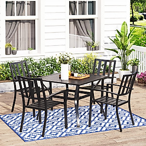 MFSTUDIO 4 Piece Black Metal Outdoor Furniture Patio Steel Frame Slat Seat Dining Arm Chairs with Angle Back,(Black)