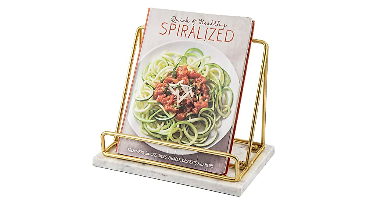 MyGift Modern Brass & Marble Cookbook Stand - Handcrafted in India