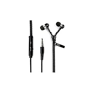 Luminous Zip Earphones Glow in The Dark Zipper Headphones Light up Wired Earbud Stereo Earphones for Mobile Phones Tablet (Zip-Black)