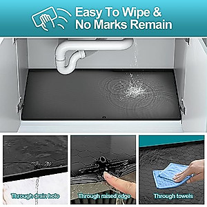UEAKPIC Under Sink Mat 34" x 22", Waterproof Silicone Undersink Mat for Kitchen, Bathroom, Cabinet Protector Fits 36" Standard Cabinets, Under Sink Tray Liner Up to 2.2 Gallons Liquid (Black)