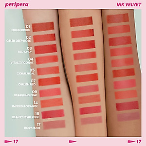 Peripera Ink the Velvet Lip Tint | High Pigment Color, Longwear, Weightless, Not Animal Tested, Gluten-Free, Paraben-Free | #015 BEAUTY PEAK ROSE, 0.14 fl oz