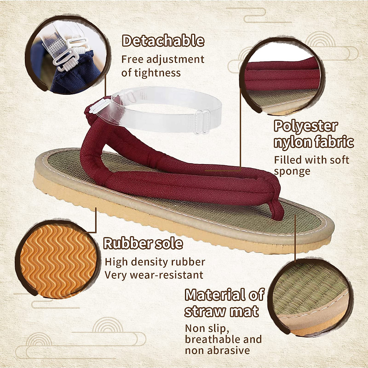 Anime Unisex Cosplay Clog Shoes Japanese Cosplay Prop Oshitari (7.5,Deep Red)
