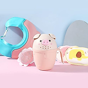 DOOBAANN Baby Bath Set,Silicone Bath Brush,Baby Shower Cap,Bath Rinse Cup,Baby Bath Sponge(Pink)