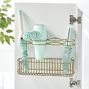 mDesign Metal Wire Cabinet/Wall Mount Hair Care & Styling Tool Organizer - Bathroom Storage Basket for Hair Dryer, Flat Iron, Curling Wand, Hair Straightener, Brushes - Holds Hot Tools - Brass