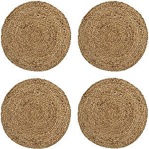The Home Talk Rustic Round Tablemat Hand-Made Mats for Parties, Dining Table, Coasters Decorative Placemats Jute Natural Fibers, Pack of 4, 14’’ Round Diameter - Natural Jute