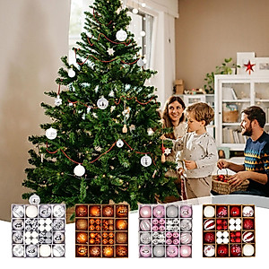 Christmas Decorations Balls, 44pcs 2.36/1.18 inch Hanging Balls Ornament for Christmas Tree, 9 Styles Elk Deer Snowflake Christmas Ball Star Ornaments for Xmas Tree, Homes Decors (Red&White)