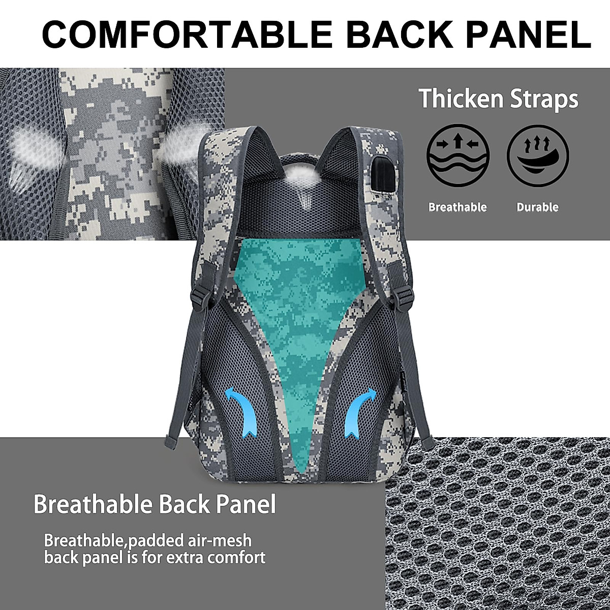 outdoor plus Camo Backpack,Military Teen Boys Backpacks for School, Army Bookbag with USB Charging Port,40L (a-BLACK CAMO-40L)