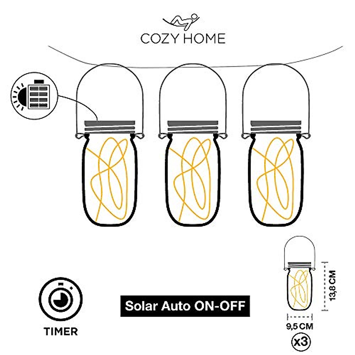 CozyHome 3X Solar Mason jar Lights Outdoor Waterproof | Mason jar Light | Mason jar Lights Solar Powered | LED White Light Jars Outside | Mason jar Solar Lights for Garden or Patio | Mason jar Decor