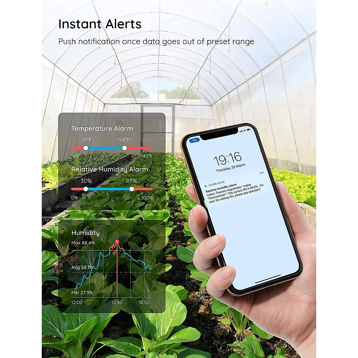 Govee Hygrometer Thermometer H5075, Bluetooth Indoor Room Temperature Monitor Greenhouse Thermometer with Remote App Control, Notification Alerts, 2 Years Data Storage Export