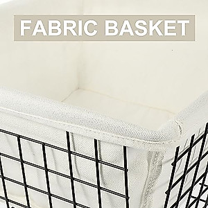 Hemoton Metal Wire Baskets Storage Baskets with Linen Liner Rustic Style Flower Pots Cover Desktop Sundries Basket Pantry Storage Bin for Home Decor and Organizing