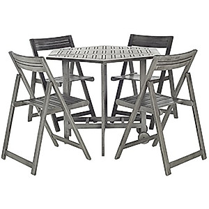 SAFAVIEH Outdoor Collection Kerman Grey Wash 5-Piece Foldable Patio Dining Set (Fully Assembled)