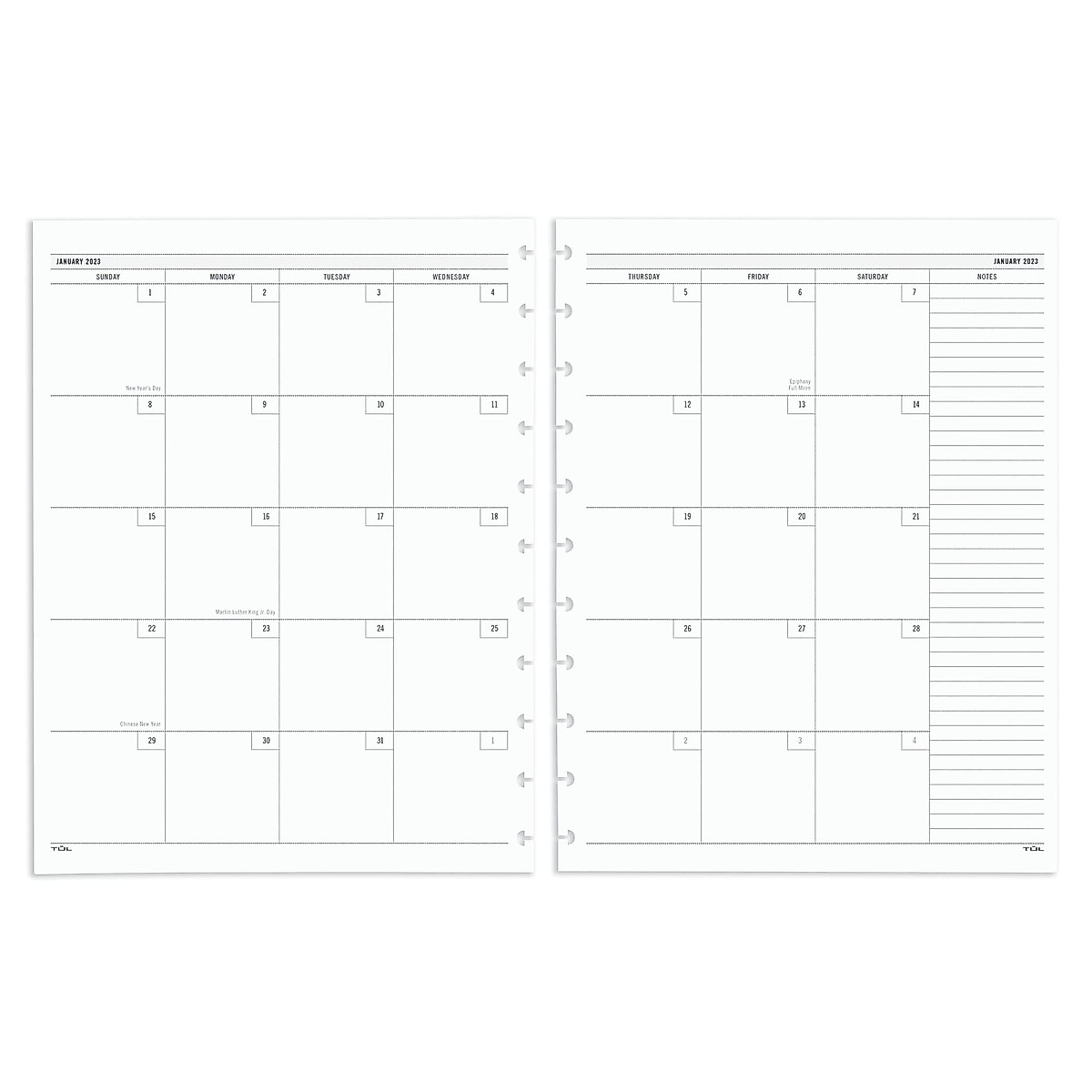TUL® Discbound Weekly/Monthly Refill Pages, Letter Size, January to December 2023
