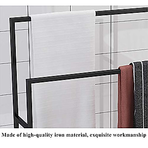 Floor Freestanding Towel Rack,2 Tier 4-Bar Metal Towel Holder, Towel Bar Stand Storage for Bathroom, Kitchen, Laundry Room, Bedroom, Outdoor Pool,Hotel,Black,85cm/33inch