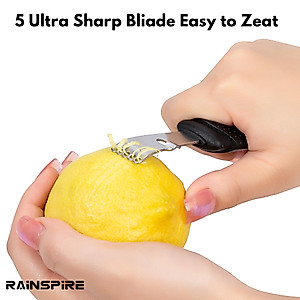Rainspire Lemon Zester Tool with Channel Knife, Stainless Steel Citrus Zester Tool, Lemon Peeler, Zesters for Kitchen, Ultra Sharp 2-in-1 Tool Easily Creates Citrus Zest, Black