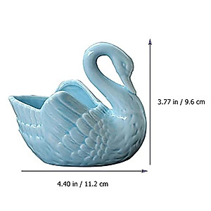 YONGYAN 2 Pack Swan Flower Pot Statue Decoration Ceramics Garden Planters Containers Pot Bookshelf Office Desktop Decor (Blue)
