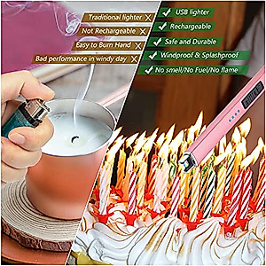 MEIRUBY Lighter Electric Lighter Candle Lighter Camping Lighter Rechargeable Lighter Lighter with Replace Case for Outdoors Family Use (Rose Gold)