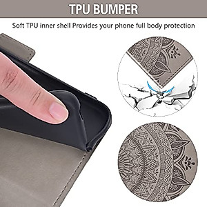 Asuwish Compatible with Oppo Reno 2 Wallet Case and Tempered Glass Screen Protector Credit Card Holder Flip Purse Accessories Wrist Strap Stand Folio Cell Phone Cover for Reno2 2019 Women Men Grey