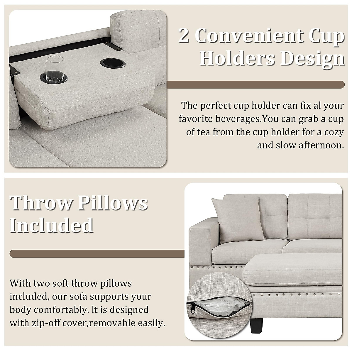 Yoglad Living Room Furniture Set, Sectional 5-Seater Sofa with Reversible Chaise, Corner Sofa Set with Ottoman, L Shaped Couch for Apartment, Living Room (104.5 Inch Linen, Light Gray)