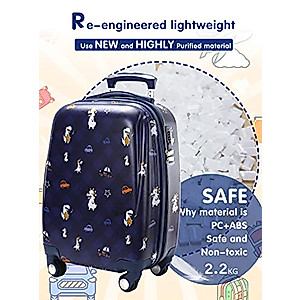 GURHODVO Kids Carry On Luggage Children Rolling Suitcase with 4 Wheels Hardshell Case for Toddler to Travel (dinosaur&car),Gd-kl039