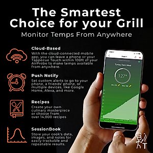 Tappecue AirProbe Deluxe Bundle - Smart WiFi and Wireless Meat Thermometer for Cooking, Internet Enabled Cloud Storage & Alarm, Works with Android & iOS Apps