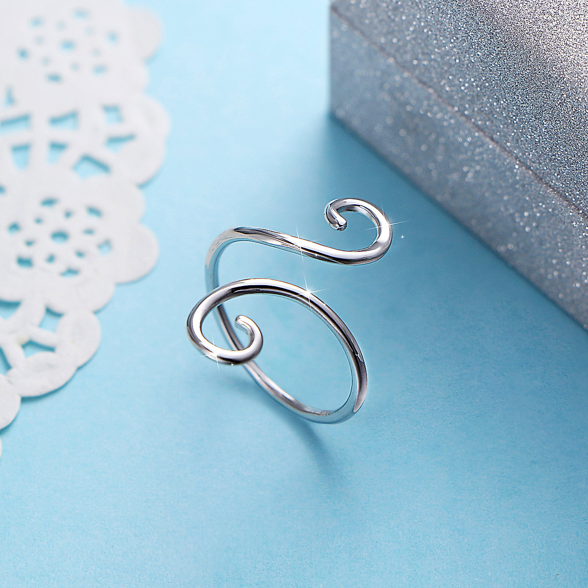 DAOCHONG Simple Ring for Women S925 Sterling Silver Adjustable Wrap Open Spiral Spoon Ring 8