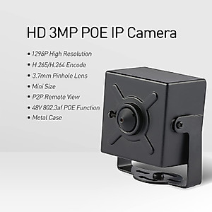 Revotech HD 3MP Mini Security POE IP Camera, 3.7 mm Pinhole Small Indoor Camera P2P Remote View CCTV Video Camera H.265(I706-2-P Black)