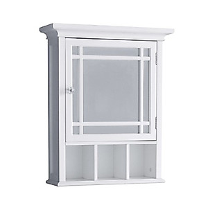 Elegant Home Fashions Neal Removable Wooden Medicine Cabinet with Mirrored Door, White & Dawson Removable Wooden Wall Cabinet with Cross Molding and 2 Doors, White