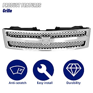 JustDrivably Replacement Parts Front Grille Grill Assembly With Chrome Frame Shell With Black Mesh Insert Compatible With Chevrolet 1500 Pickup Truck 2007 2008 2009 2010 2011 2012 2013