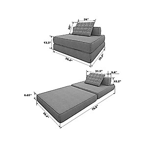 ORRD Modular Fold Sofa Bed, Modern Linen Convertible Sleeper Couch Tufted Sectional Sofa Floor Single Couch Padded Cushion for Living Room, Bedroom (Grey)