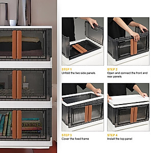 AJP Distributors 6 Pack of 19 GAL Stackable Storage Bins with Lids, Plastic Collapsible Totes, Folding Box Storage Containers, Stacking Wardrobe Closet Organizer For Home Office Clothing Books