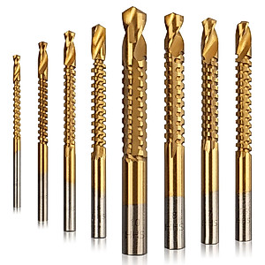Rocaris 8 Pack Titanium Coated HSS Twist Drill Bits, 3-10mm Serrated Side Cutting Drill Bit Woodworking Tools for Plastic Metal Wood Hole