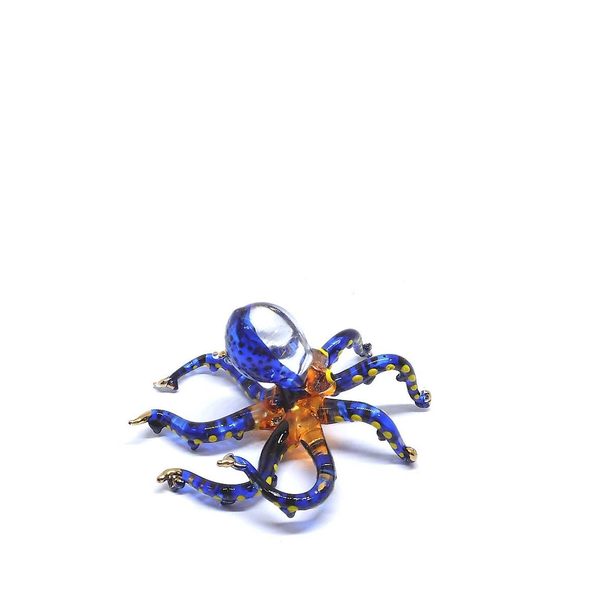 Handmade Mini 2.75" Blown Glass Swimming Octopus Figurines Figures Art,Collectible Dollhouse Gift Ideas,Miniature Ocean Animals,Tiny Ornament Cool Stuff Decor No.8