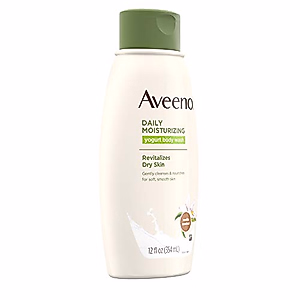 Aveeno Daily Moisturizing Yogurt Body Wash for Dry Skin with Soothing Oat & Vanilla Scent, Gentle Body Cleanser, 12 fl. oz