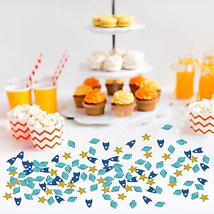 Space Theme Birthday Confetti Glitter, Rocket Star Space Table Confetti, Baby Shower Paper Scatter, Children 1st 2nd 3rd Birthday Party Table Decorations Confetti, 120pcs