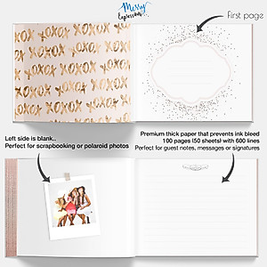 Merry Expressions Rose Gold Guest Book Wedding Reception with Pen & Sign - Polaroid Guest Book for Bridal or Baby Shower & Birthday Parties - Pink Foil Texture Guestbook, Gilded Pages 7"x9" inches