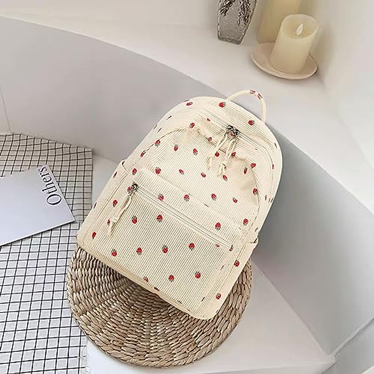 Bluboon Girls Mini Backpack Womens Small Backpack Purse Teens Cute Casual School Bookbag(Corduroy Strawberry)