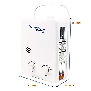 Flame King YSNAZ132 Portable Tankless Water Heater Propane Gas 5L 1.32GPM at 34,000 BTU, Outdoor Instant Hot Water Shower for RV, Camping, Farm, Cabins