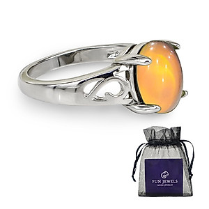 FUN JEWELS Classic Silver Color Plating Multi Color Change Oval Crystal Stone Emotion Feeling Mood Ring For Women