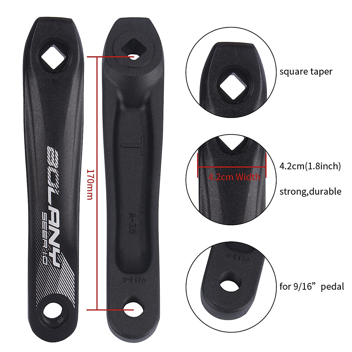 BOLANY MTB 170mm Square Taper Crankset 104BCD Narrow Wide Tooth Chainring with 32T/34T/36T /38T/40T/42T Mountain Bike Single Round Chainring and Crankset (34T)