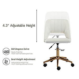 ZHENGHAO ZH4YOU Modern Armless Desk Chair Vanity Stool for Teen Girls, Hollow Back Task Chair Study Chair Sewing Chair with Gold Base for Home OfficeBedroomLiving Room (White)