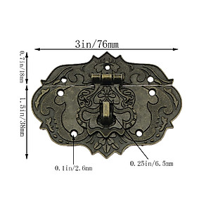 LDCREEE Antique Embossing Decorative Brass Hasp Clasp Latch Lock with Screws for Jewelry Box Ordinary Box Wooden Case Furniture Decoration (Bronze)