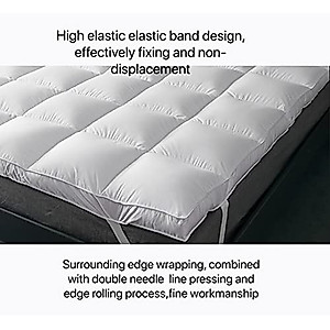 ROSE FEATHER Goose Down Feather Bed Mattress Topper,Down Matress Topper Cover with Straps,Plush Soft Fluffy Baffled Pillowtop Mattress Pad Feather Topper RV King-All Season(Size:72x80inchs)