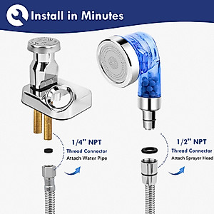 LukLoy Blue Shampoo Bowl Sprayer Head with Filter, 1/4" Nut Shampoo Bowl Hose(Stainless Steel Material) for Portable Salon Sink, 3 Sprayer Modes & High Pressure