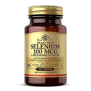 Solgar Yeast-Free Selenium 100 mcg - 100 Tablets - Supports Antioxidant & Immune System Health - Non-GMO, Gluten Free, Dairy Free, Kosher - 100 Servings