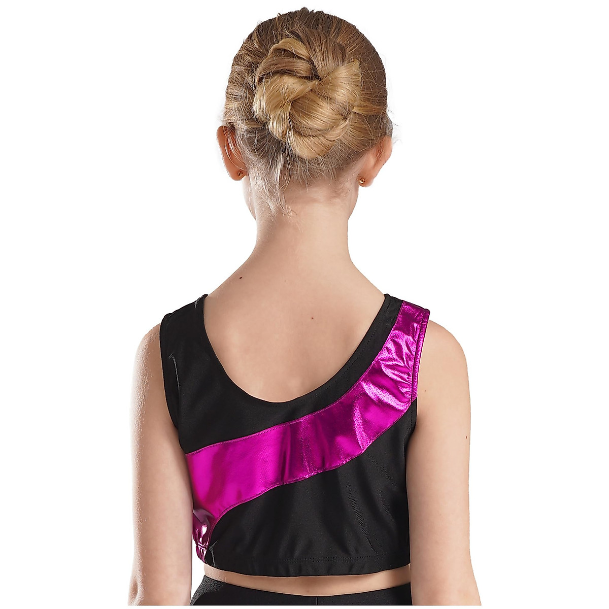 easyforever Kids Girls Sleeveless Shiny Rhinestone Ballet Dance Crop Tank Top Yoga Vest Sports Gymnastic Workout Bra Hot Pink 8 Years