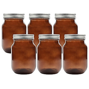 Cornucopia Amber Glass Mason Jars (6-Pack, Pint Size); 16oz Colored Glass Canning and Apothecary Jars