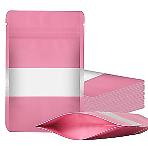 100 Pieces Smell Proof Mylar Bags, Resealable Food Storage Bags with Clear Window, Foil Pouch Stand-up Bags for Food Self Sealing Storage Supplies (Pink, 3.5 x 5 Inch)