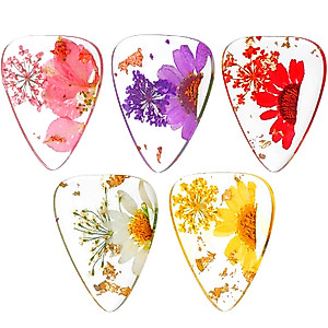 5 Pieces Flower Guitar Picks Dried Flower Resin Guitar Picks Handmade Plectrums Stylish Colorful Guitar Plectrums Floral Bass Picks for Electric, Acoustic Guitar Bass Ukulele, 5 Styles