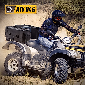 Morjor ATV Storage Bags with Extra Waterproof Cover & Upgraded Zippers, ATV Bag with Back Seat for Passenger
